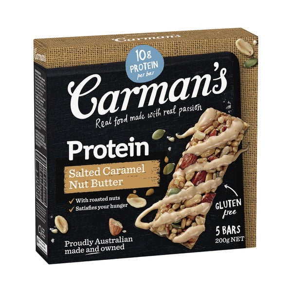 Carman's Salted Caramel Nut Butter Gourmet Protein Bars 5 pack | 200g ...