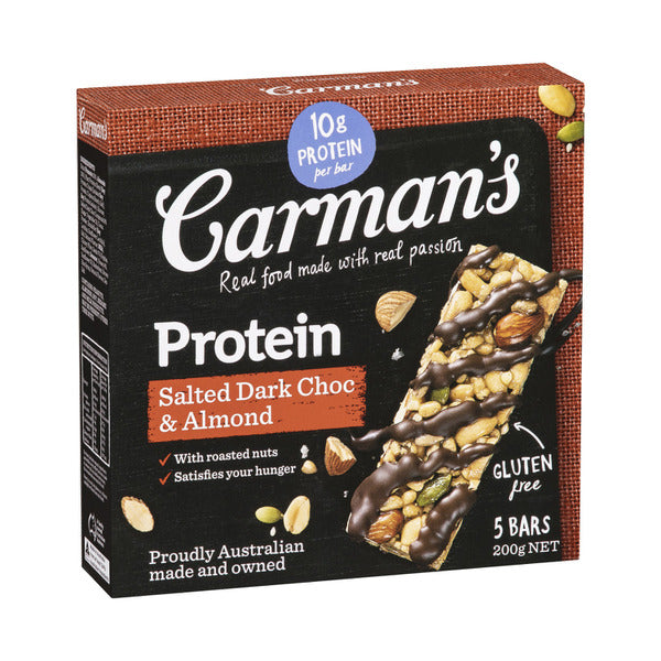Carman's Salted Dark Choc & Almond Gourmet Protein Bars 5 pack | 200g ...
