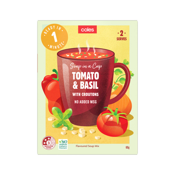 Coles 2 Serve Soup Creamy Tomato And Basil Soup With Croutons | 60g ...