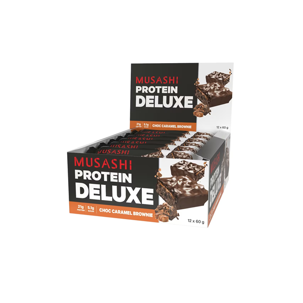 Musashi Deluxe Protein Bar Choc Caramel Brownie 12 x 60g – Shop & Dispatch