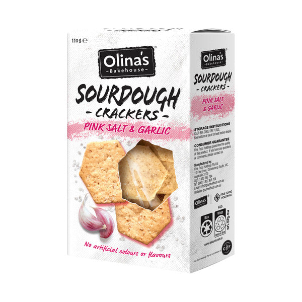 Olinas Sourdough Crackers Pink Salt & Garlic | 110g – Shop & Dispatch