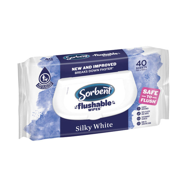 Sorbent Clean & Fresh Silky White Flushable Wipes Soft Pack | 40 pack ...
